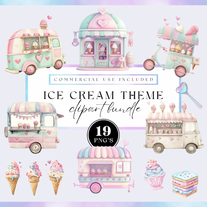 Ice Cream Cart Clipart Bundle, Pastel Fair Food Sweet Treats, Ice Cream ...