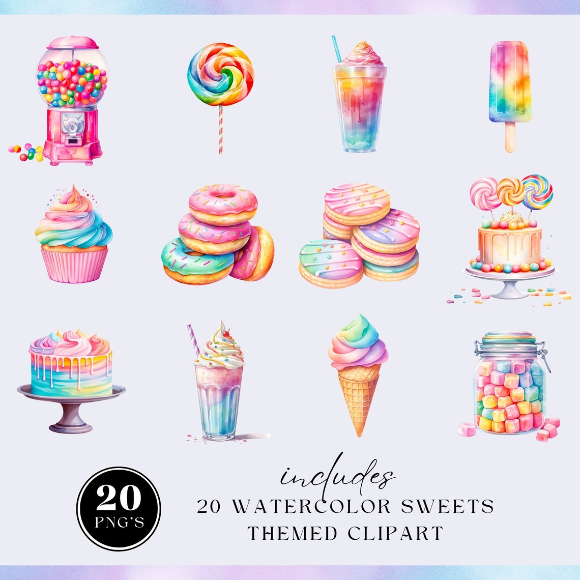 Fair Food Clipart, Watercolor Sweet Treats, Rainbow Candy Clip Art for ...