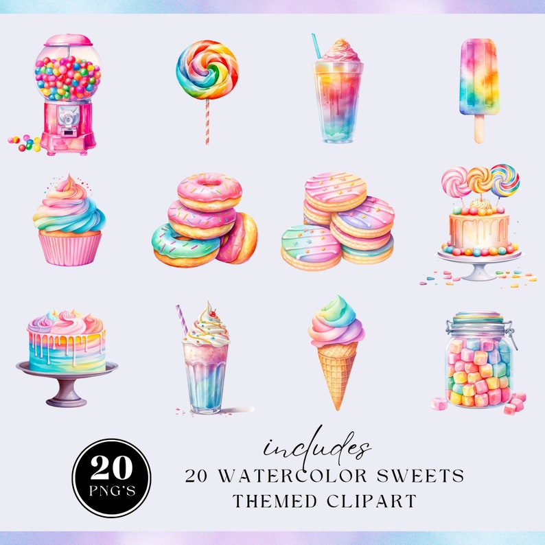 Fair Food Clipart, Watercolor Sweet Treats, Rainbow Candy Clip Art for ...