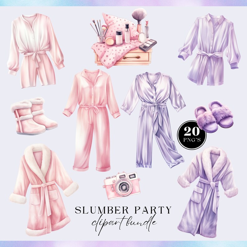Slumber Party Clipart, Watercolor Girl Sleepover Pack, Commercial Use ...