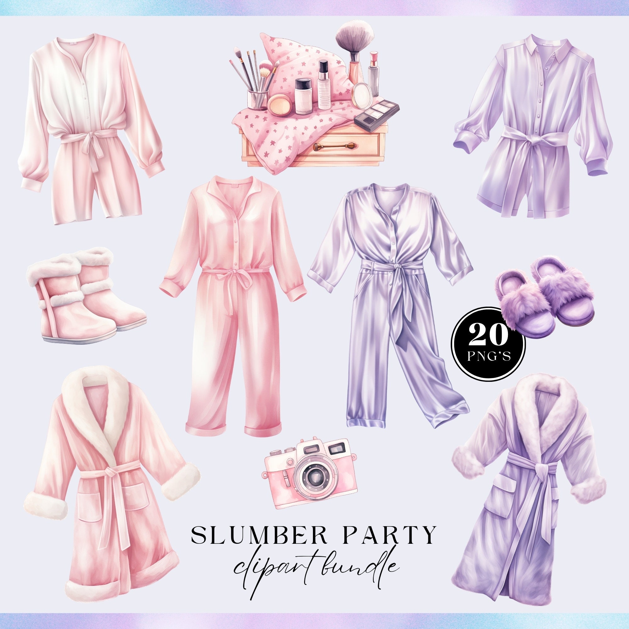 Slumber Party Clipart, Watercolor Girl Sleepover Pack, Commercial Use ...