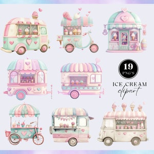 Ice Cream Cart Clipart Bundle, Pastel Fair Food Sweet Treats, Ice Cream ...