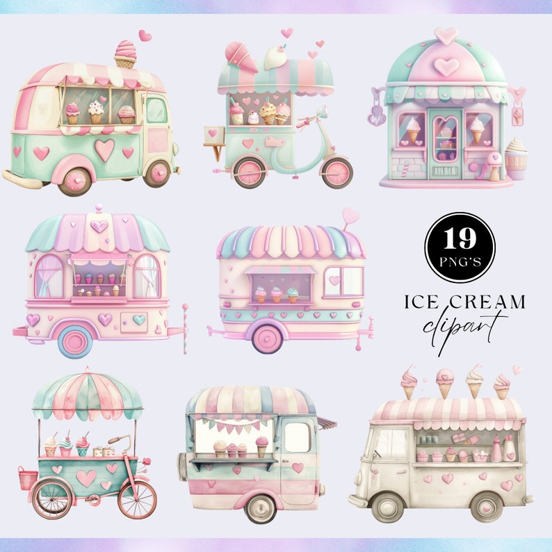 Ice Cream Cart Clipart Bundle, Pastel Fair Food Sweet Treats, Ice Cream ...