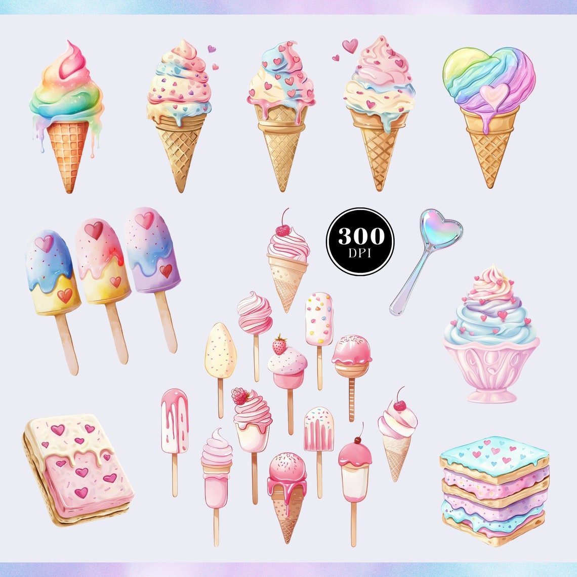 Ice Cream Cart Clipart Bundle, Pastel Fair Food Sweet Treats, Ice Cream ...