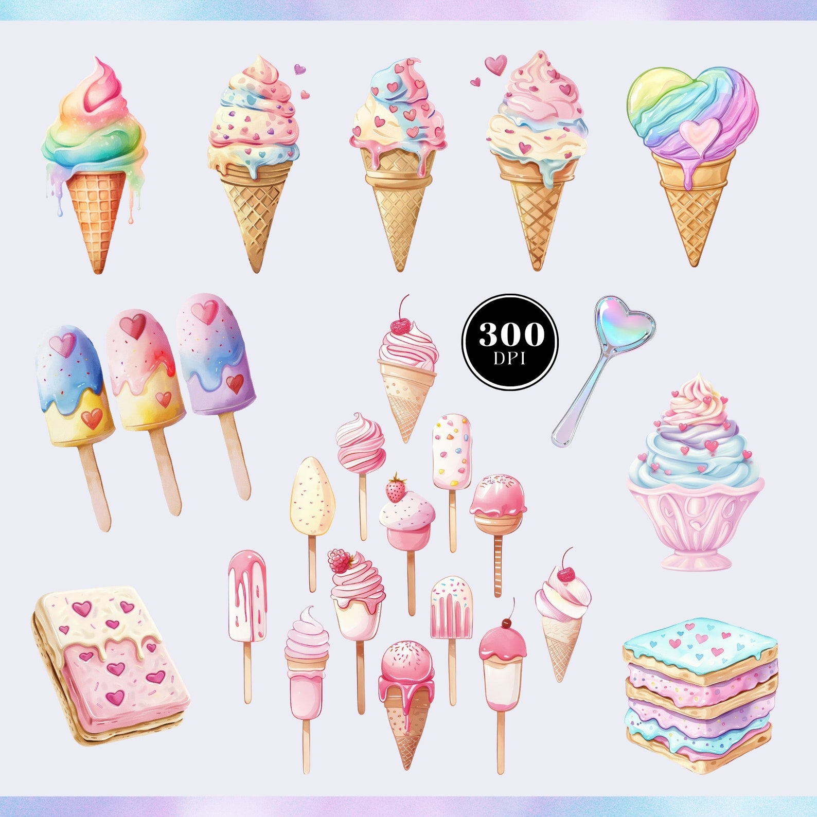 Ice Cream Cart Clipart Bundle, Pastel Fair Food Sweet Treats, Ice Cream ...