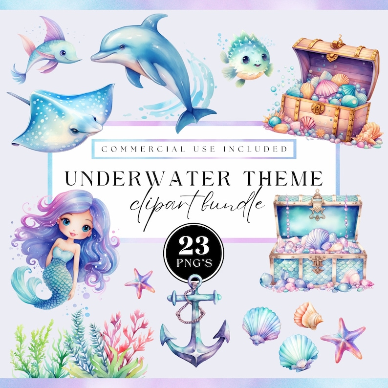 Underwater World Clipart, Under the Sea Watercolor Clip Art, Sea ...