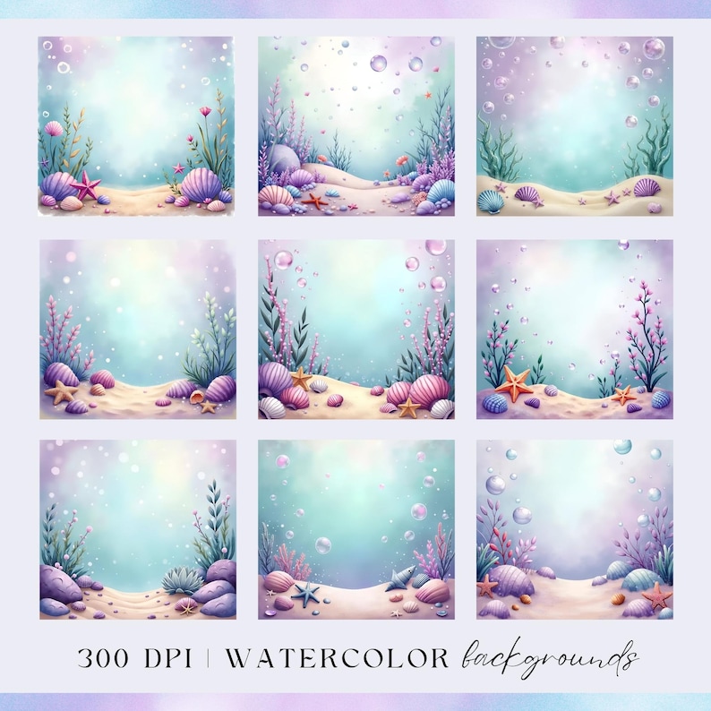 Mermaid Digital Papers, Underwater Pastel Background, Aqua Green, Light ...