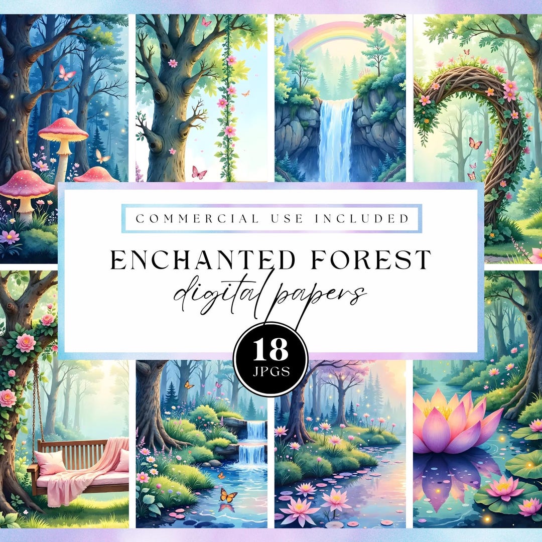 Enchanted Forest Digital Papers, Mystical Woodland Backgrounds ...