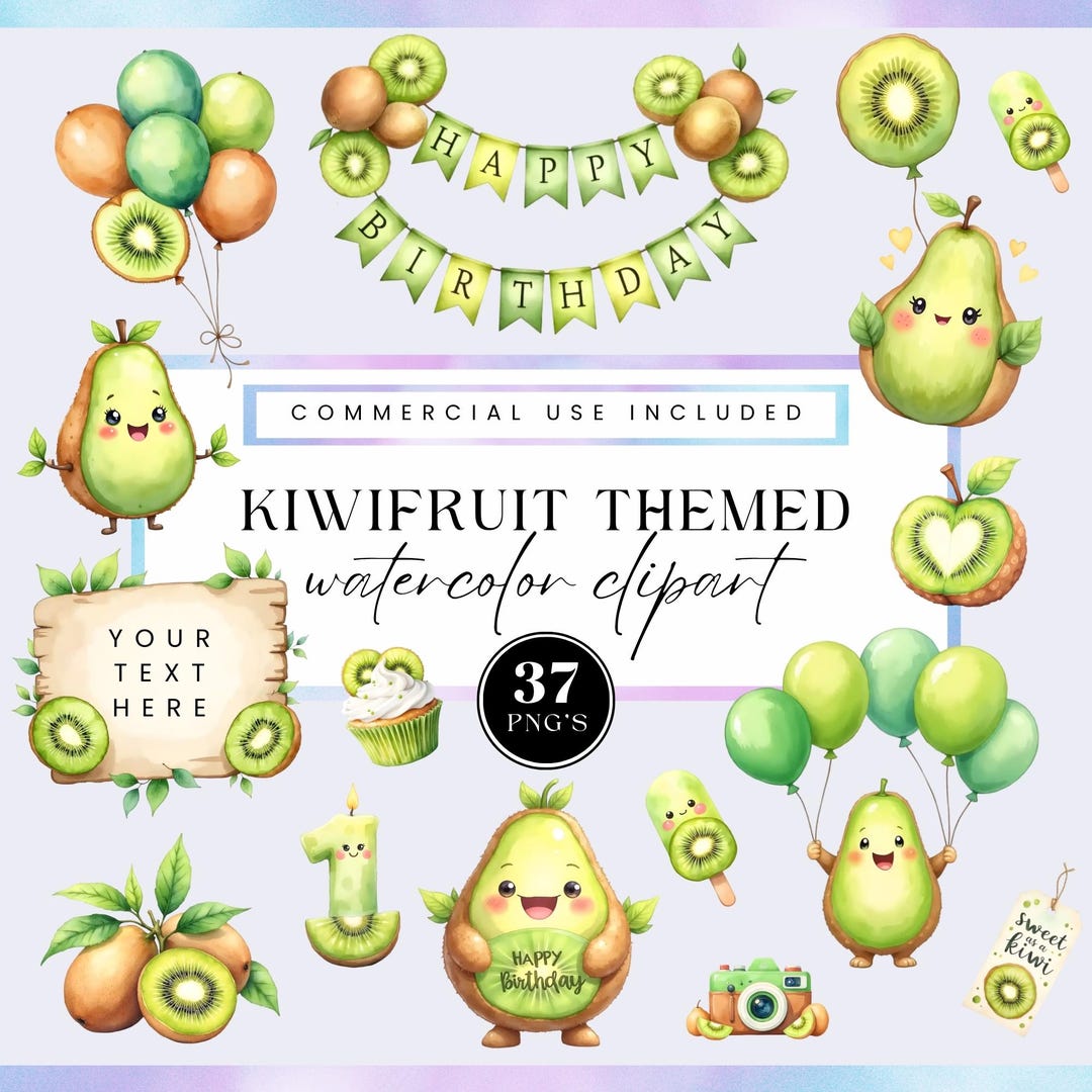 Dancing Fruit Birthday PNG, Kiwifruit Watercolor Graphics, Cute ...