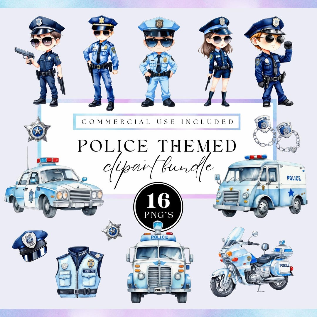 Watercolor Cute Police Clipart for Kids, Police Watercolour Clip Art ...