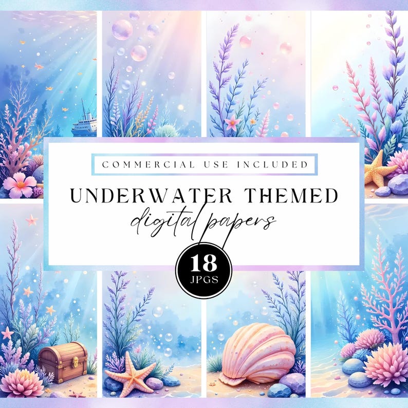 Underwater Themed Digital Papers, Ocean Pastel Background, Aqua Green ...