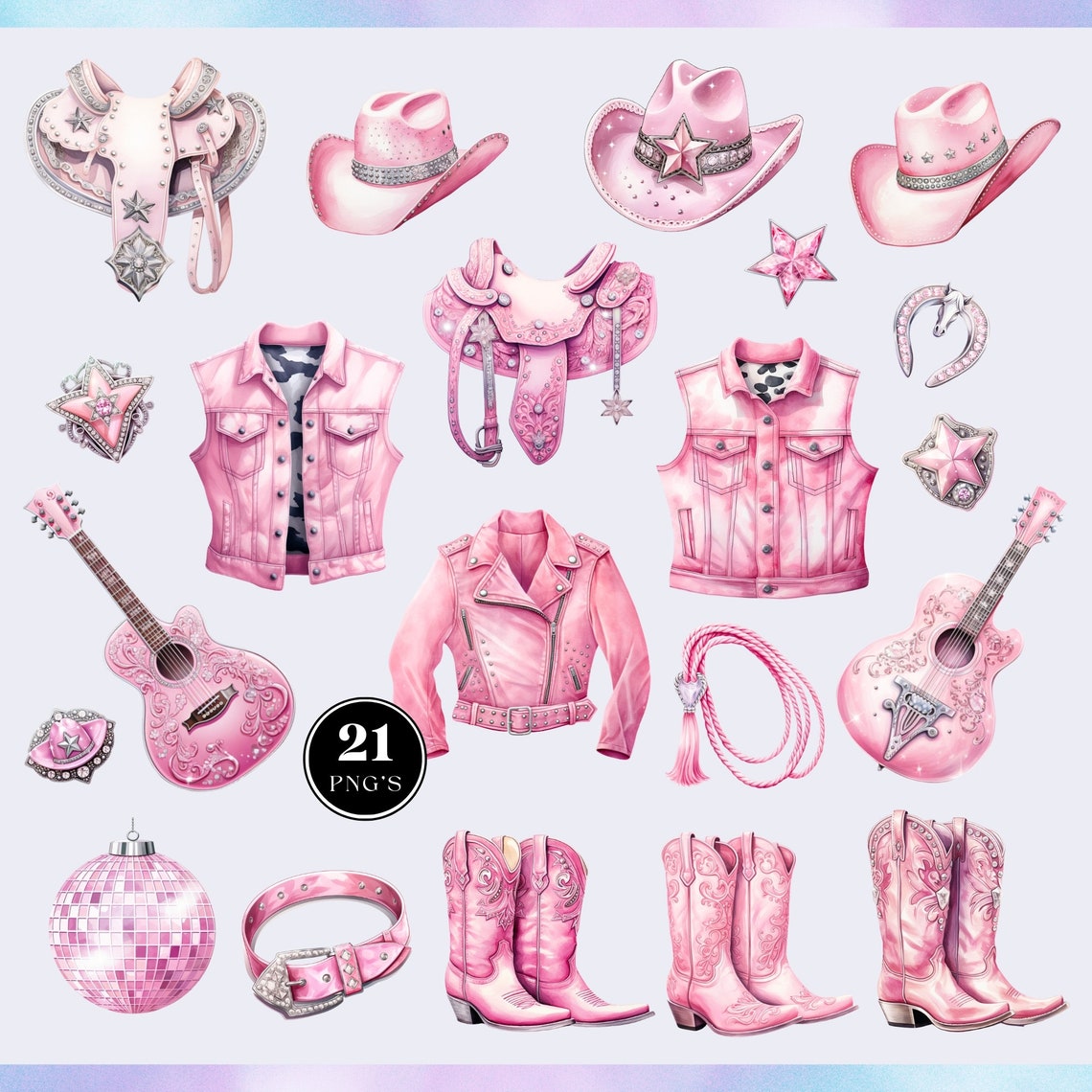 Disco Cowgirl Clipart, Pink Cowgirl Boots and Hat Png Clip Art, Cute ...