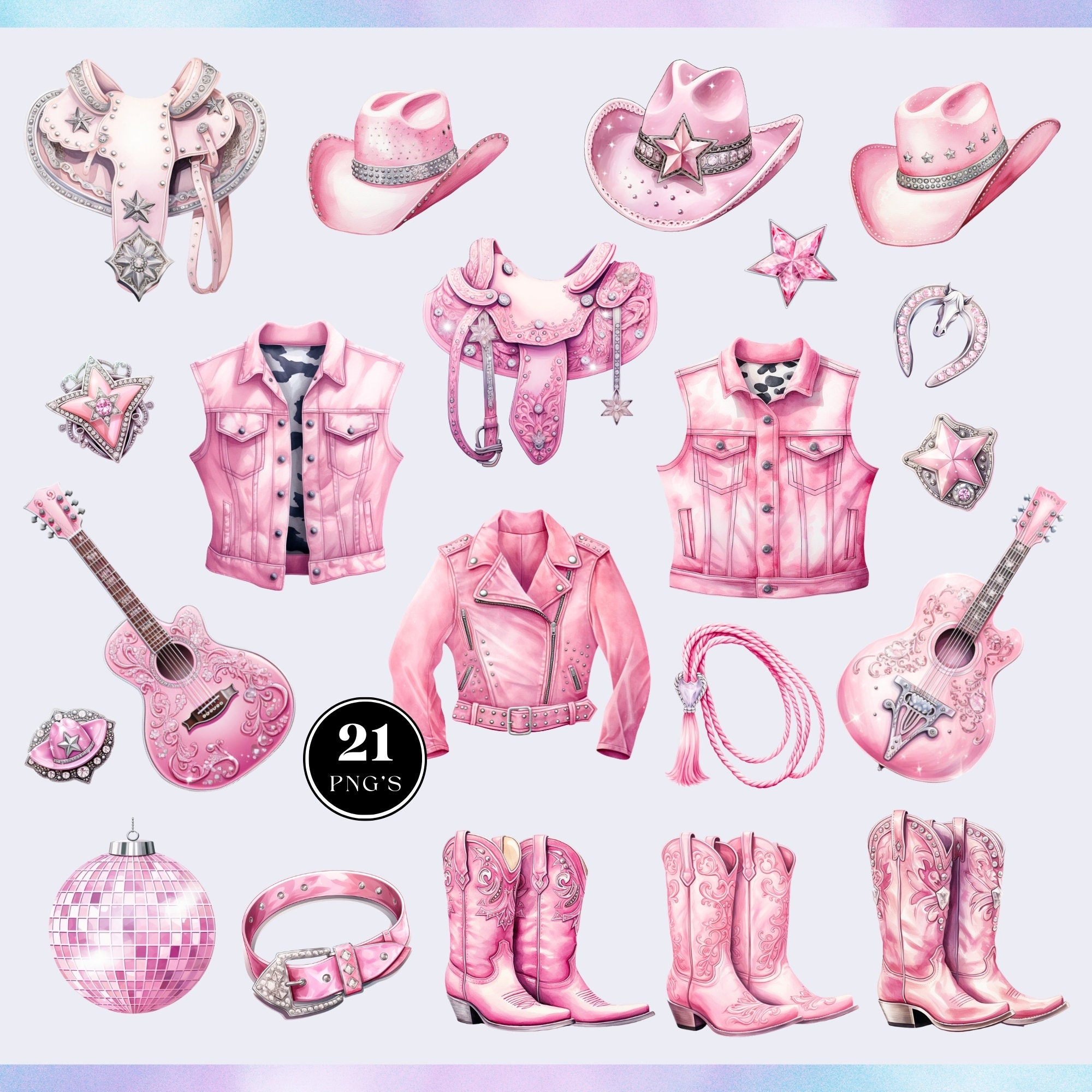 Disco Cowgirl Clipart, Pink Cowgirl Boots and Hat Png Clip Art, Cute ...
