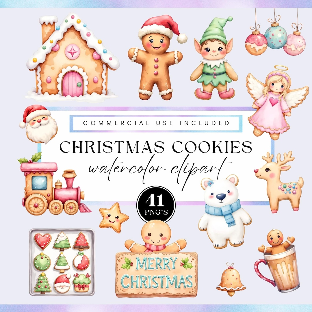 Christmas Gingerbread Cookies Watercolor, Festive Season Sugar Cookies ...