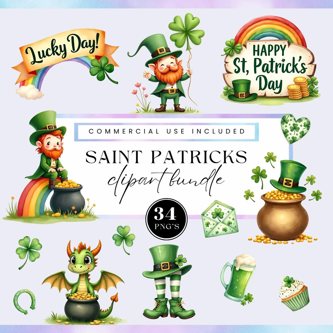 St Patrick’s Day Clipart Bundle, Irish Holiday Graphics, Shamrock ...