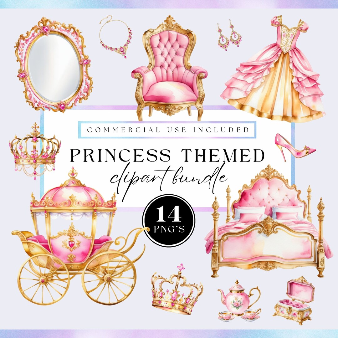 Princess Clipart, Pink and Gold Png Clip Art, Cute Girly Graphics ...