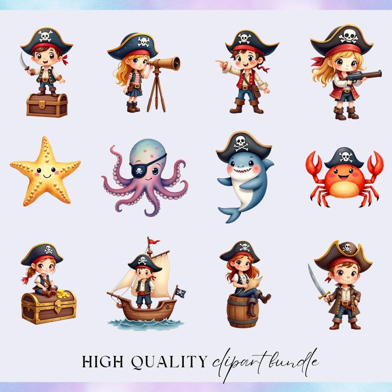 Pirate Themed Party Clipart Pack, Treasure Map Adventure Graphics ...