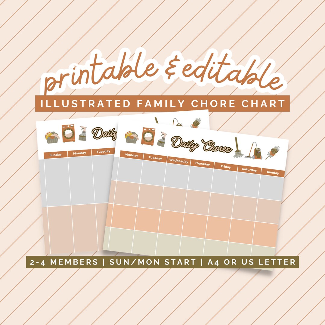 Buy Editable Family Chore Chart Printable, Weekly Household Chores for ...
