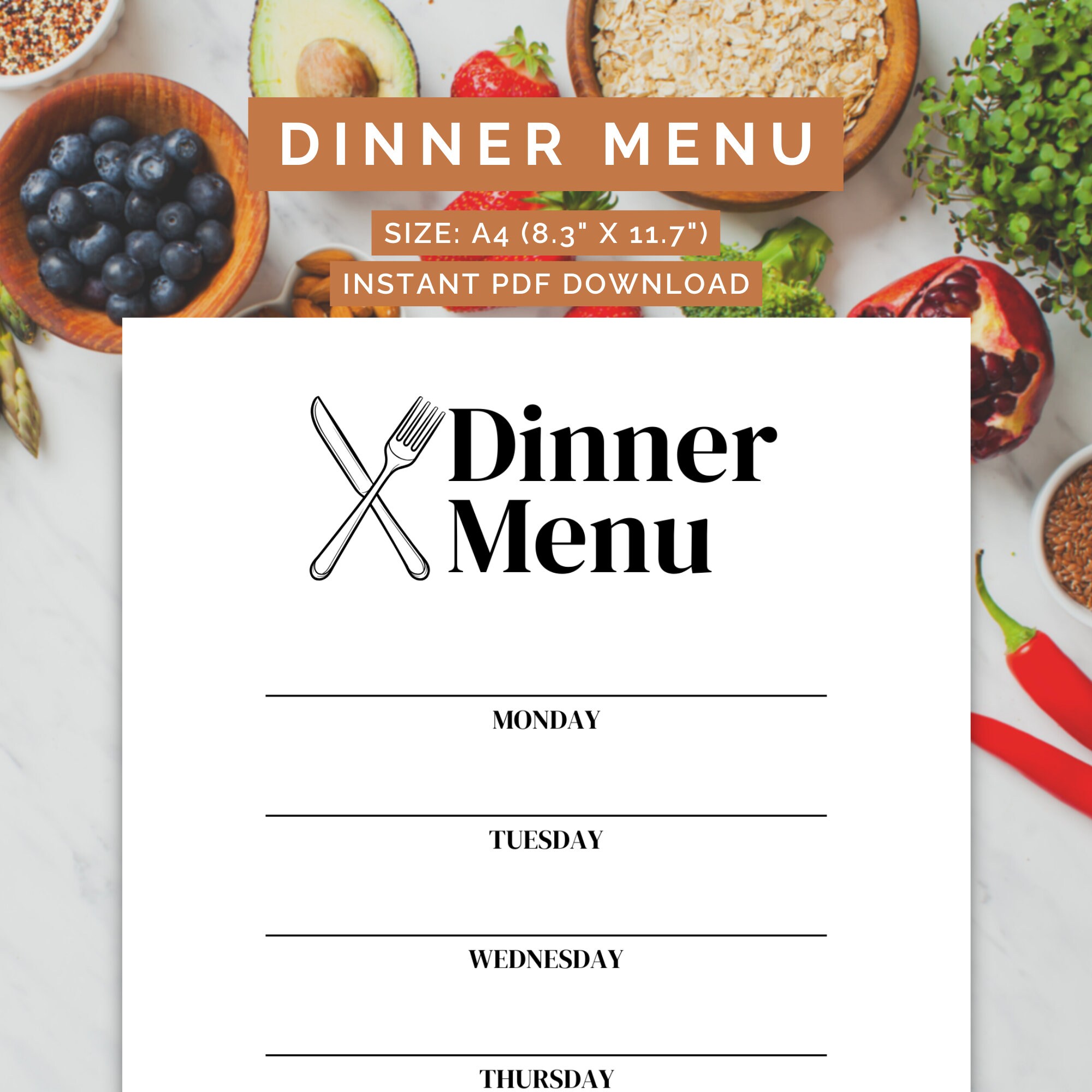Printable Dinner Menu & Meal Planner Printable Grocery - Etsy