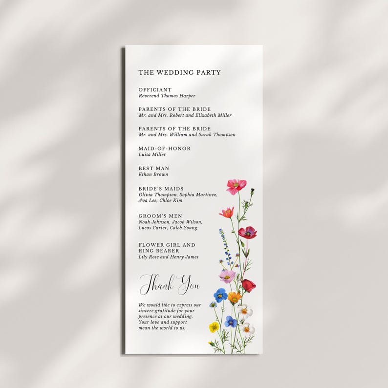 Whimsical Wildflower Wedding Program, Printable Wedding Ceremony ...