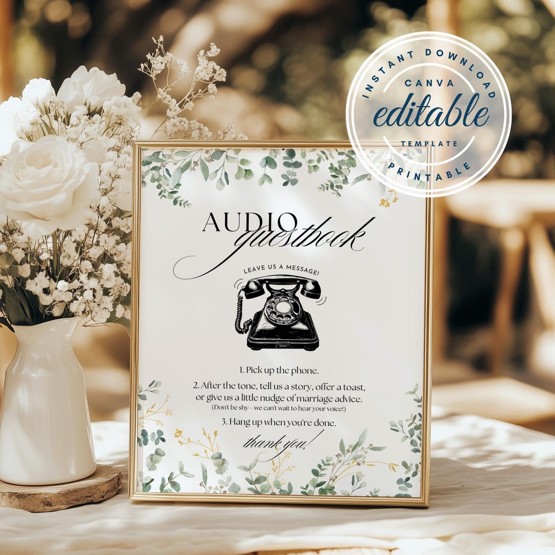 Eucalyptus Minimalist Wedding Printable Voicemail Audio Guestbook Sign ...
