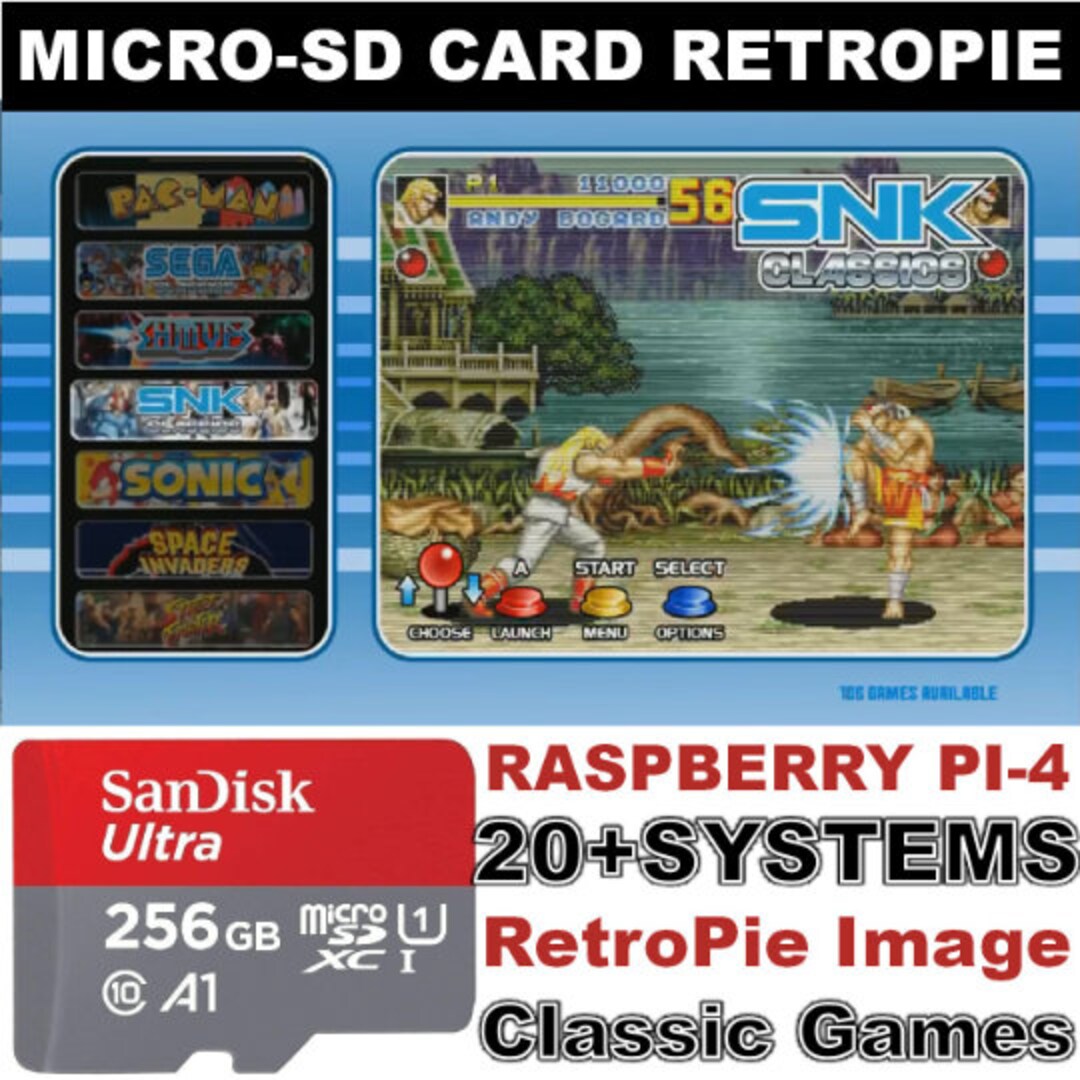 Retropie 256GB Microsd Card for Raspberry PI 4 Retro Gaming 50 Systems ...