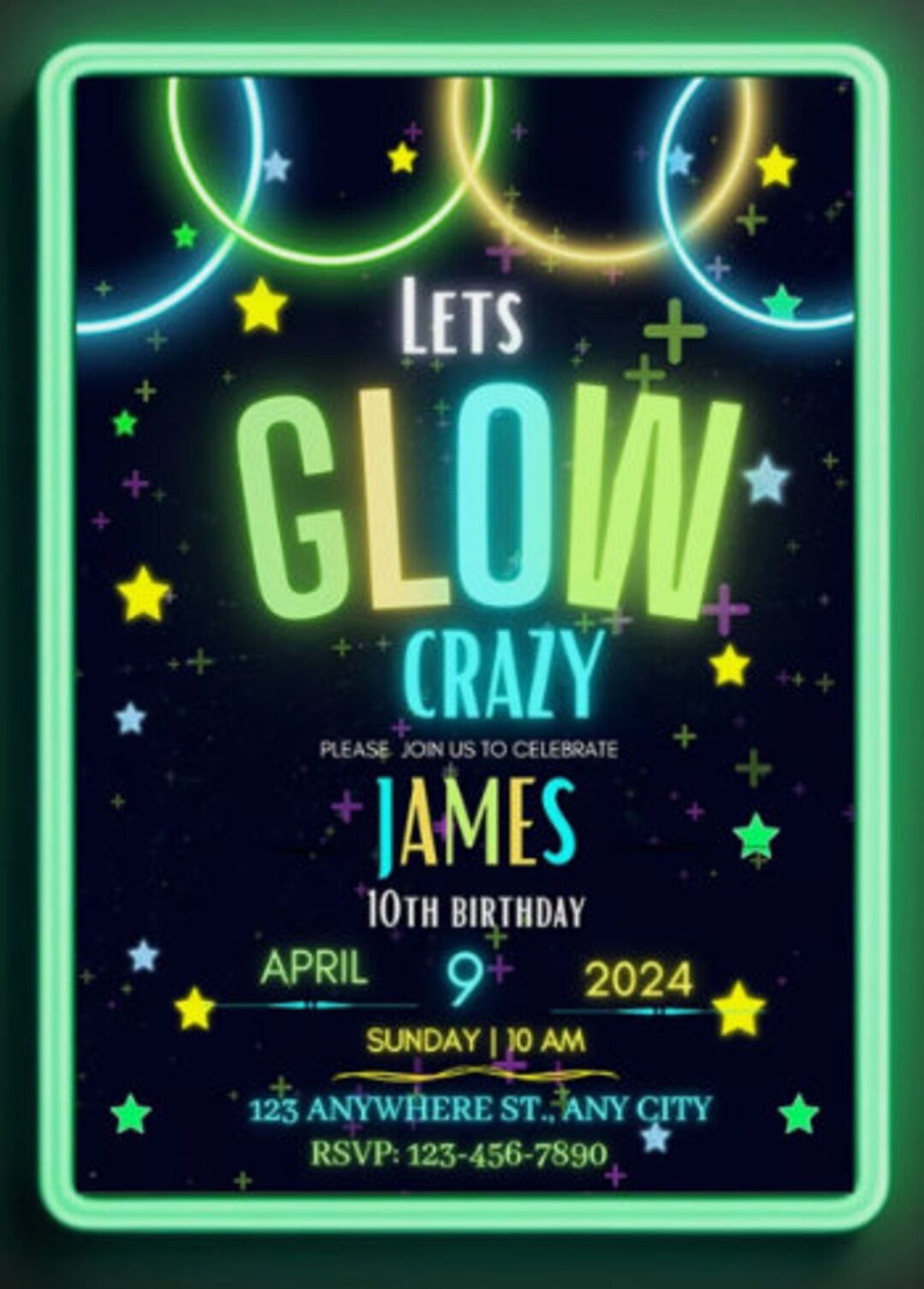 Editable Glow Party Birthday Invitation, Glow Invites , Lets Glow Party ...