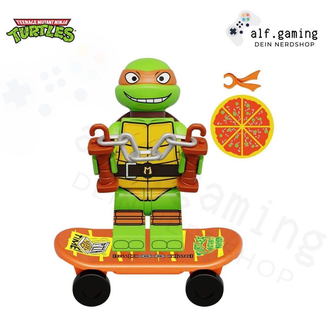 TMNT Michelangelo Figure Ninja Turtles Skate Mini MOC Brick Block Clamp ...