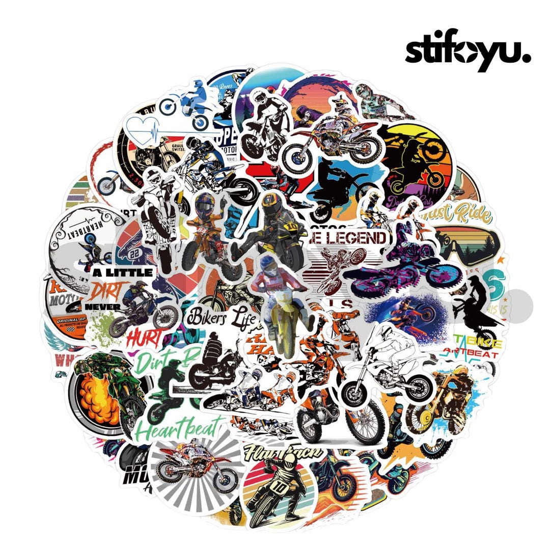 Moto Cross Sticker Set 50 Pieces of Trials, Dirt Bike, Biker Stickers ...