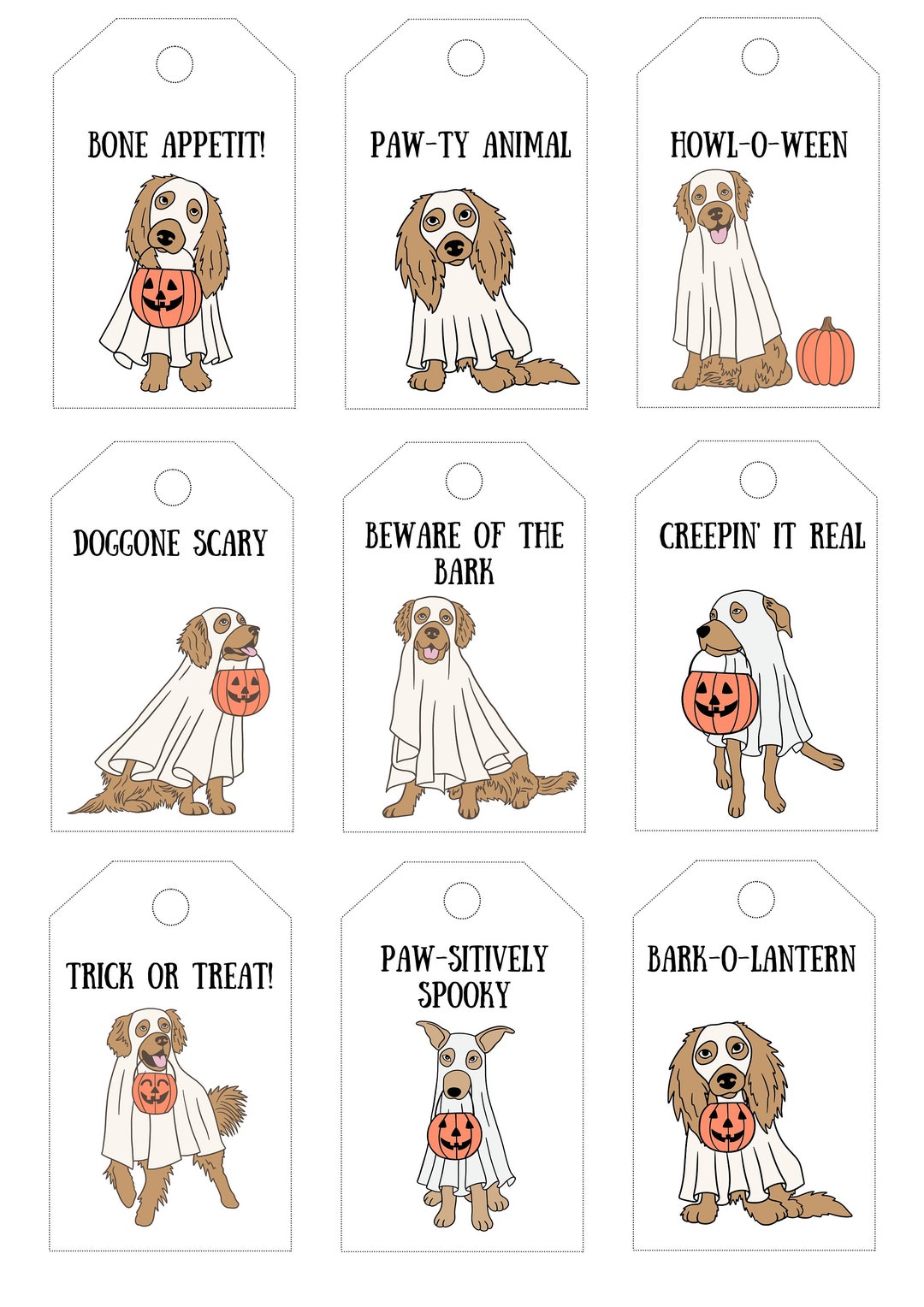 Spooky Cute Halloween Dog Gift Tags - Printable Treat Tags - Halloween ...