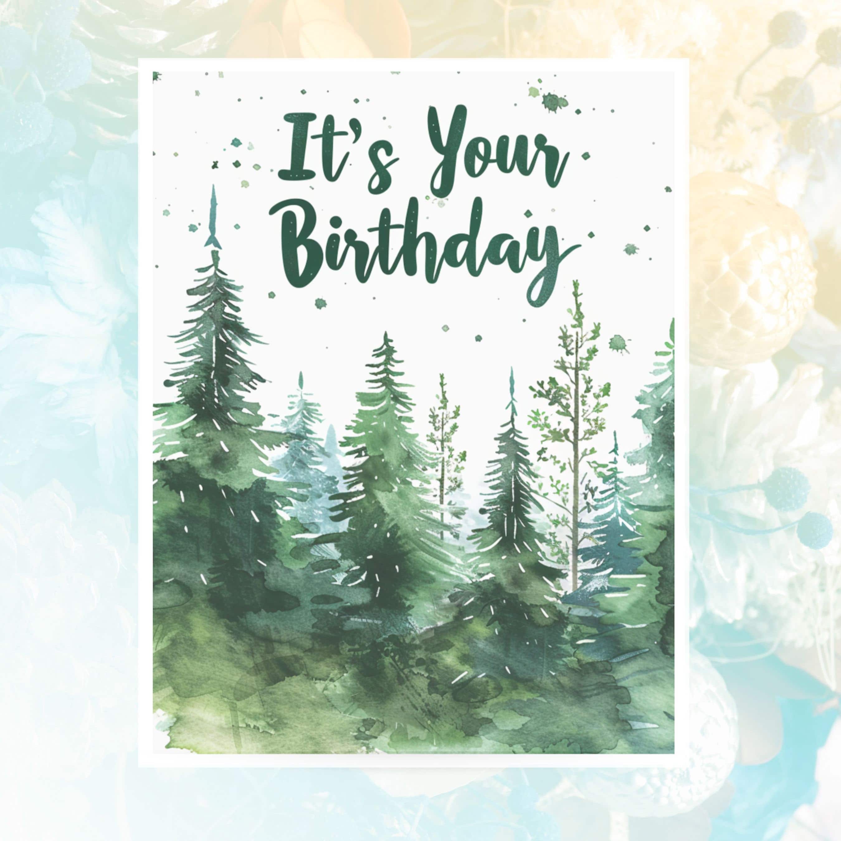 Forest Birthday Card, Happy Birthday Card, Watercolor Birthday Card ...