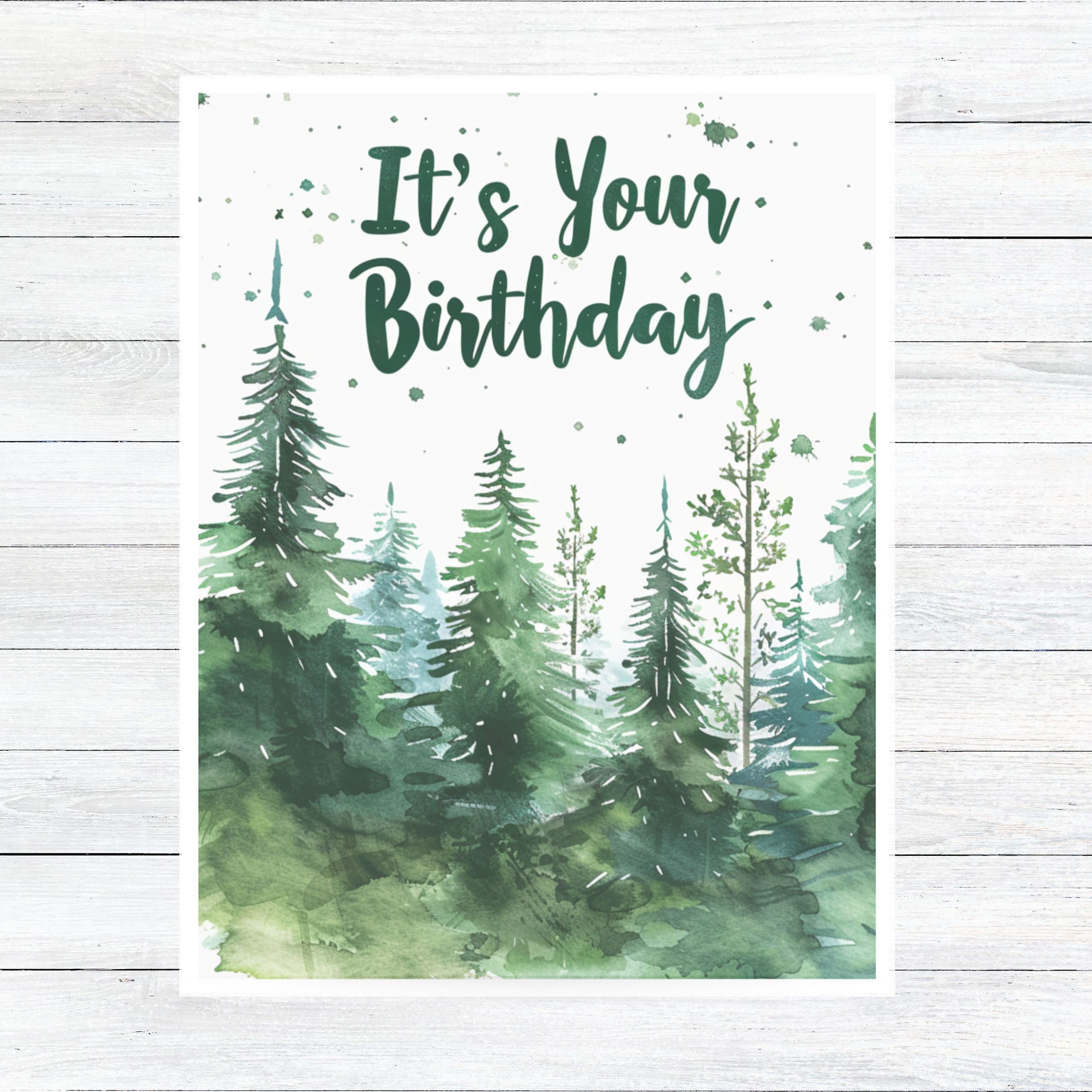 Forest Birthday Card, Happy Birthday Card, Watercolor Birthday Card ...