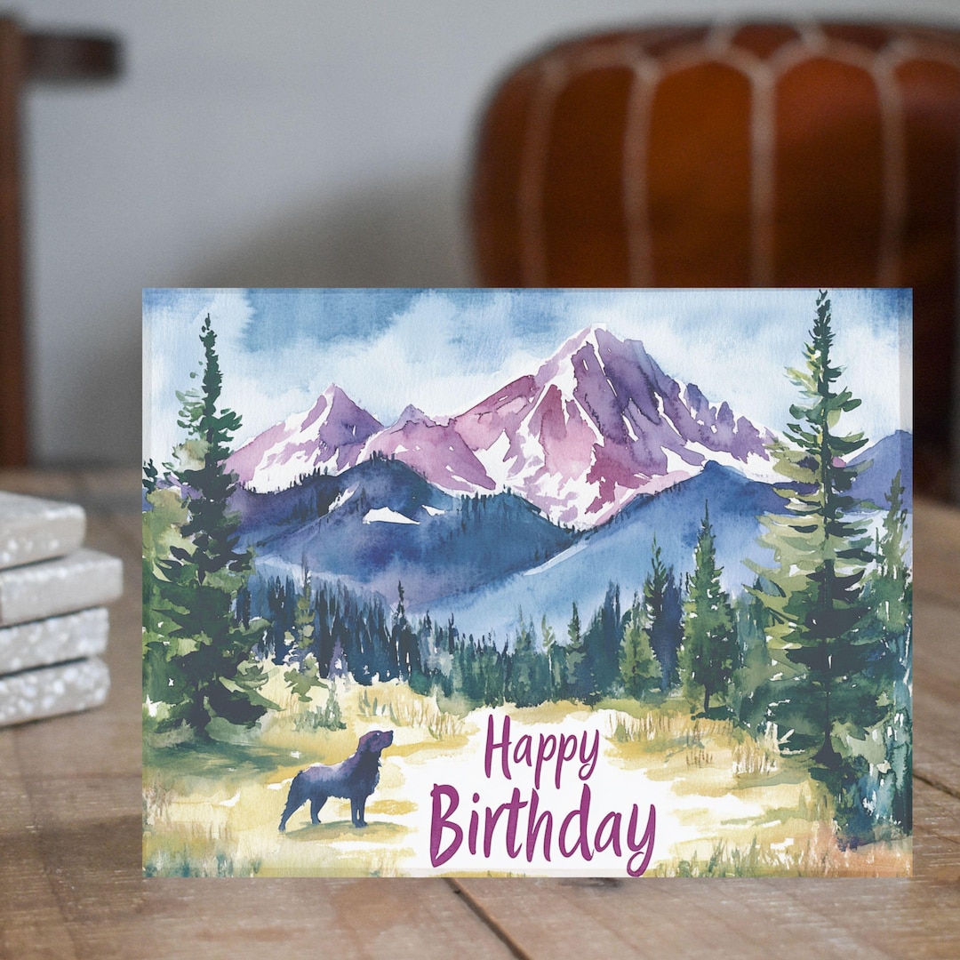 Mountain Birthday Card, Watercolor Mountain Purple Peaks Birthday ...