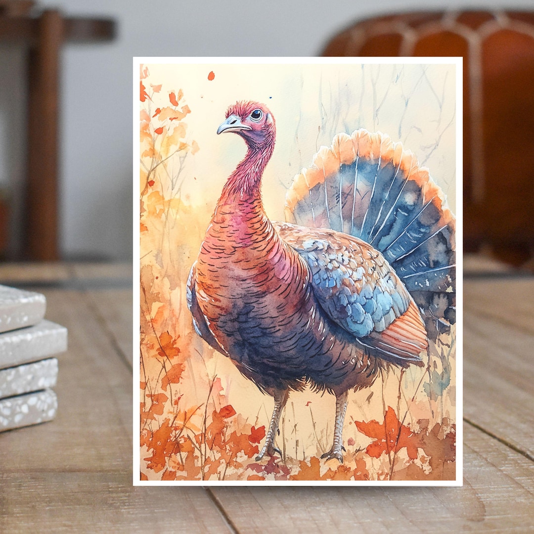 Elegant Thanksgiving Card, Watercolor Turkey Art, Fall Greeting ...