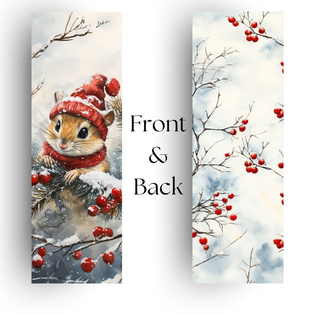 Christmas Dormouse Bookmark, Watercolor Winter Animal, Cute Mouse ...