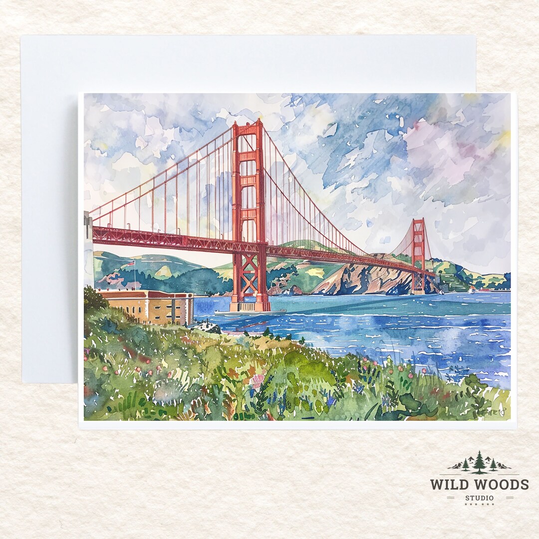 Golden Gate Bridge Card, San Francisco California Landmark, Note Card ...
