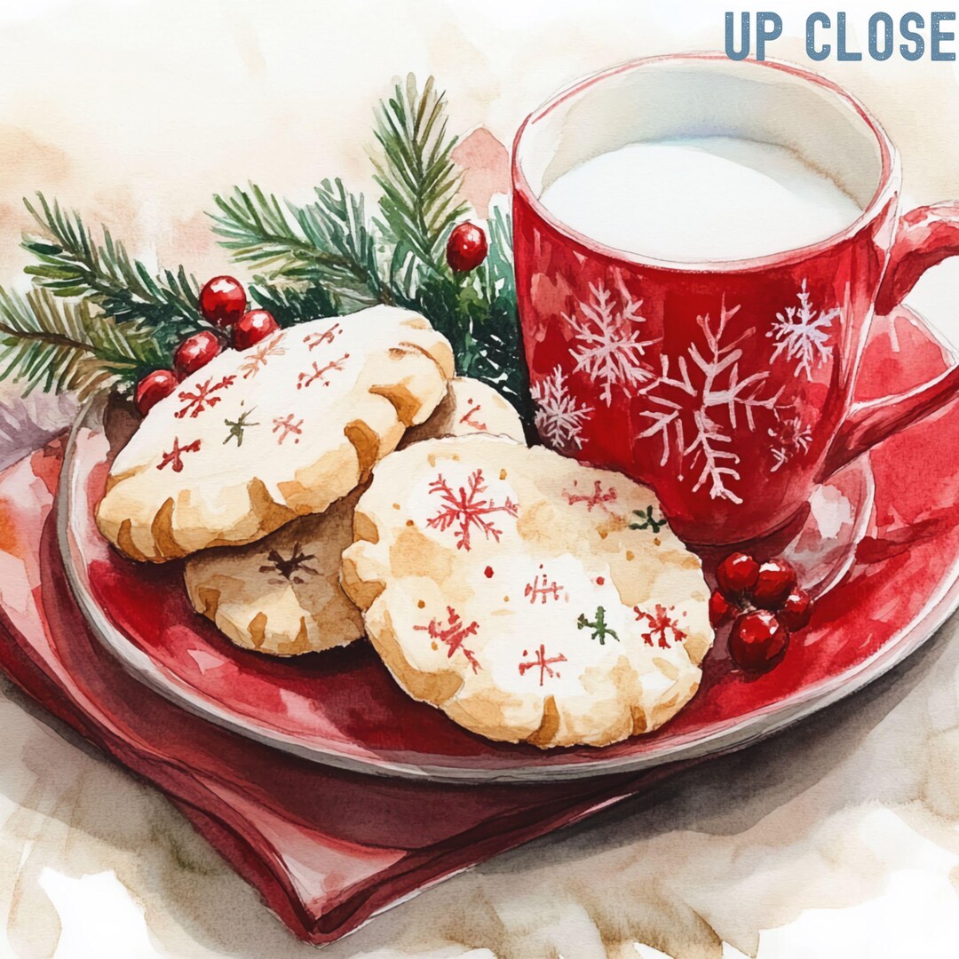 Santas Milk & Cookies Art Print, Watercolor Christmas Decor, Festive ...