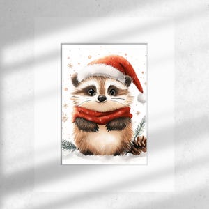 Watercolor Christmas Badger Art Print, Festive Holiday Decor, Adorable ...