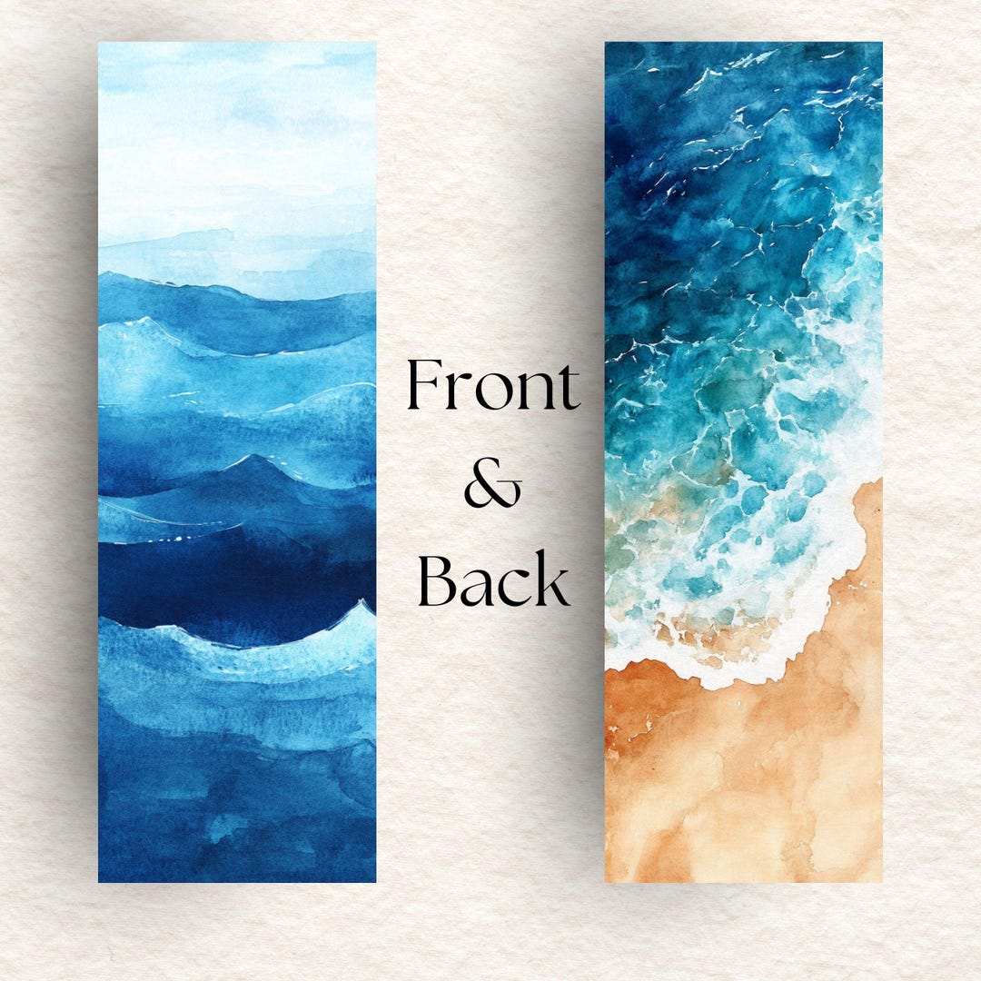 Coastal Waters Blue Ocean Bookmark, Watercolor Sea Waves, Beach Lover's ...