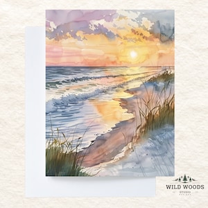 Watercolor Summer Beach Ocean Note Card Greeting, Thank You, All ...