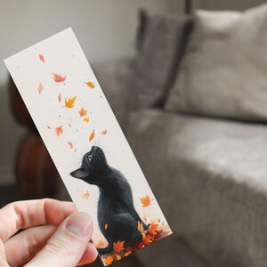 Black Cat Fall Leaves Bookmark, Cat Lover's Autumn Book Accessory ...
