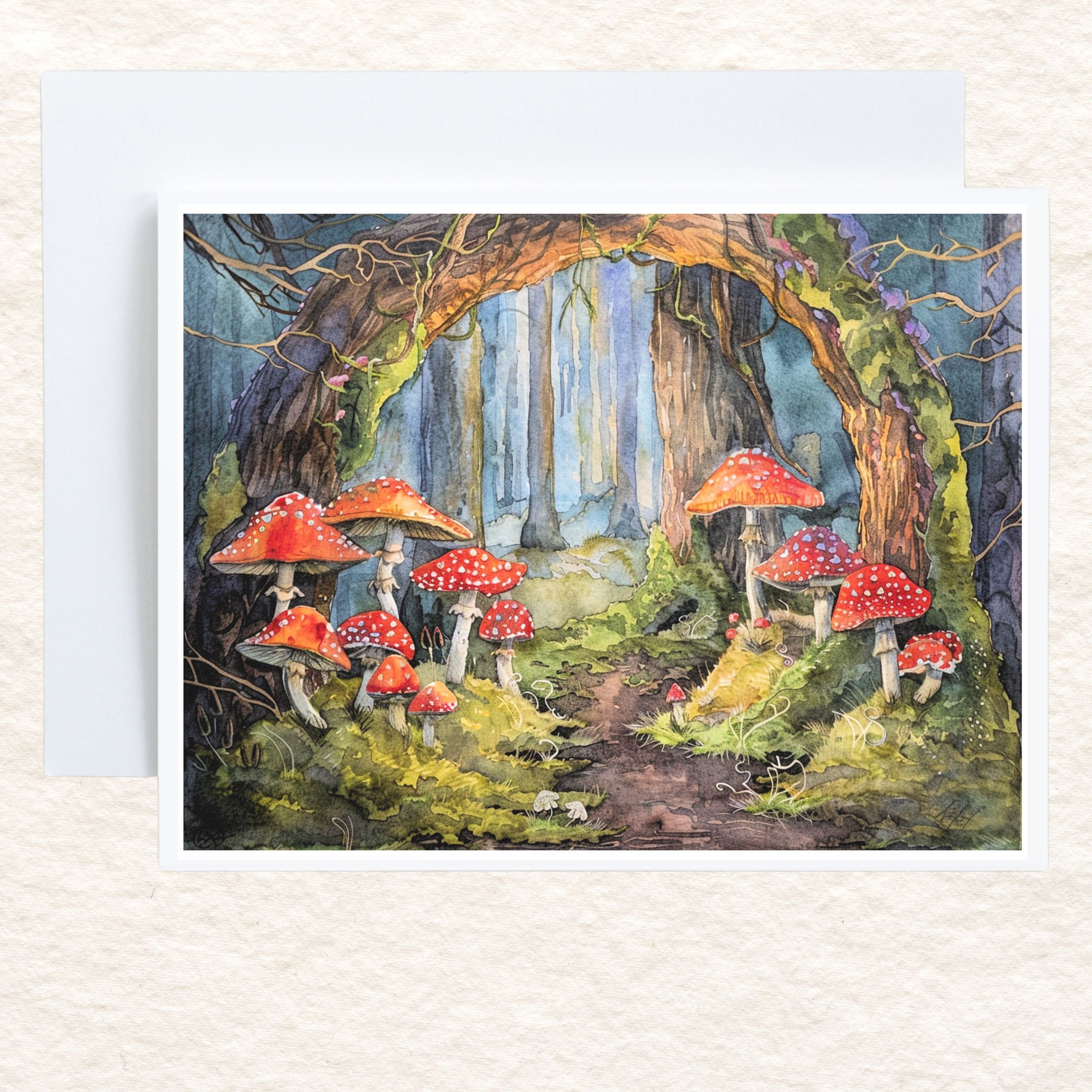 Mystical Mushroom Magical Forest Greeting Card, Watercolor Note Cards ...