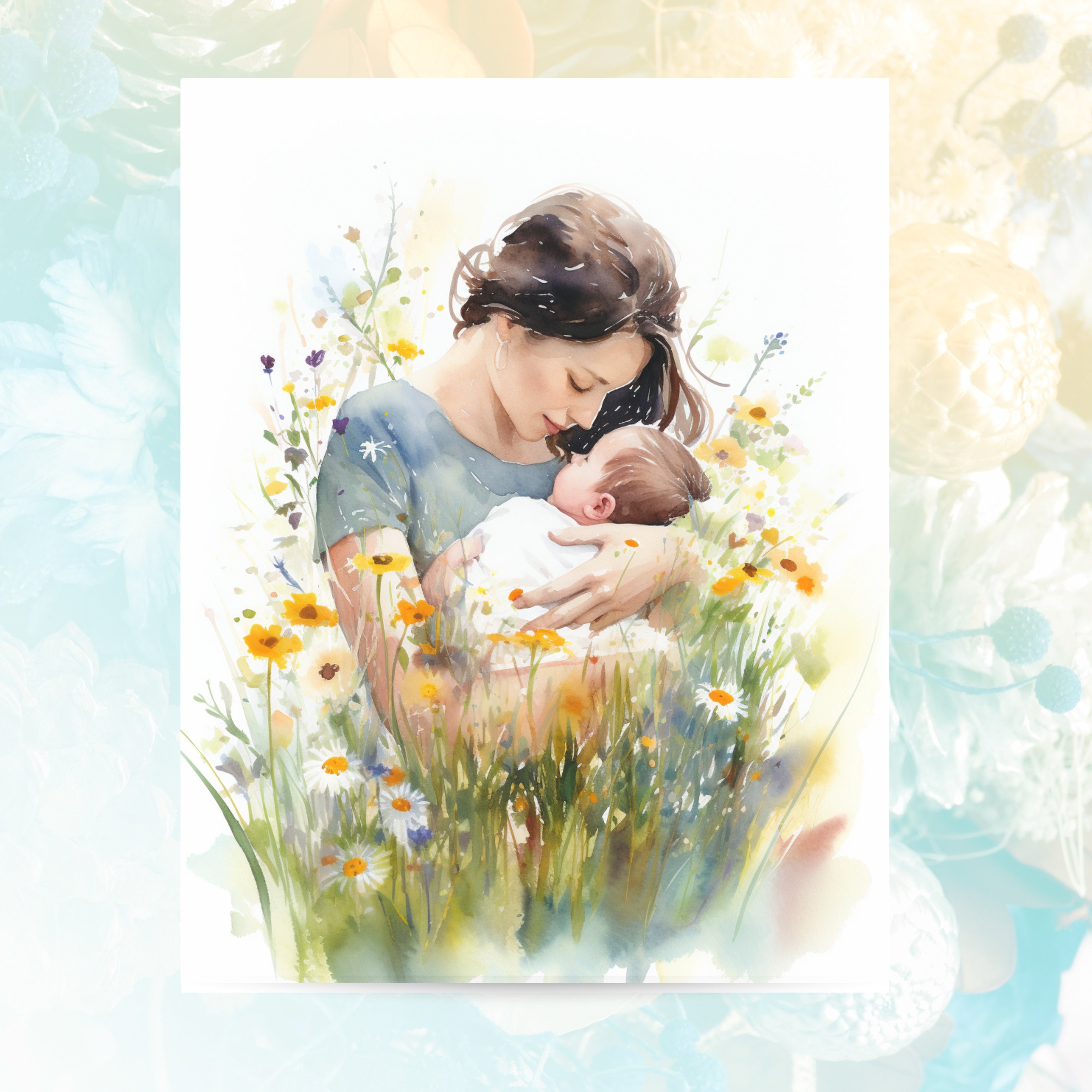 Newborn's Gentle Greeting Card, Watercolor Maternal Card, Unique ...