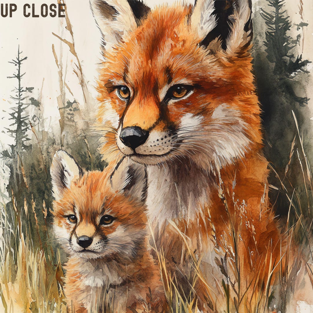Silent Protector, Fox Mother and Kit, High Quality Art Print, Original ...