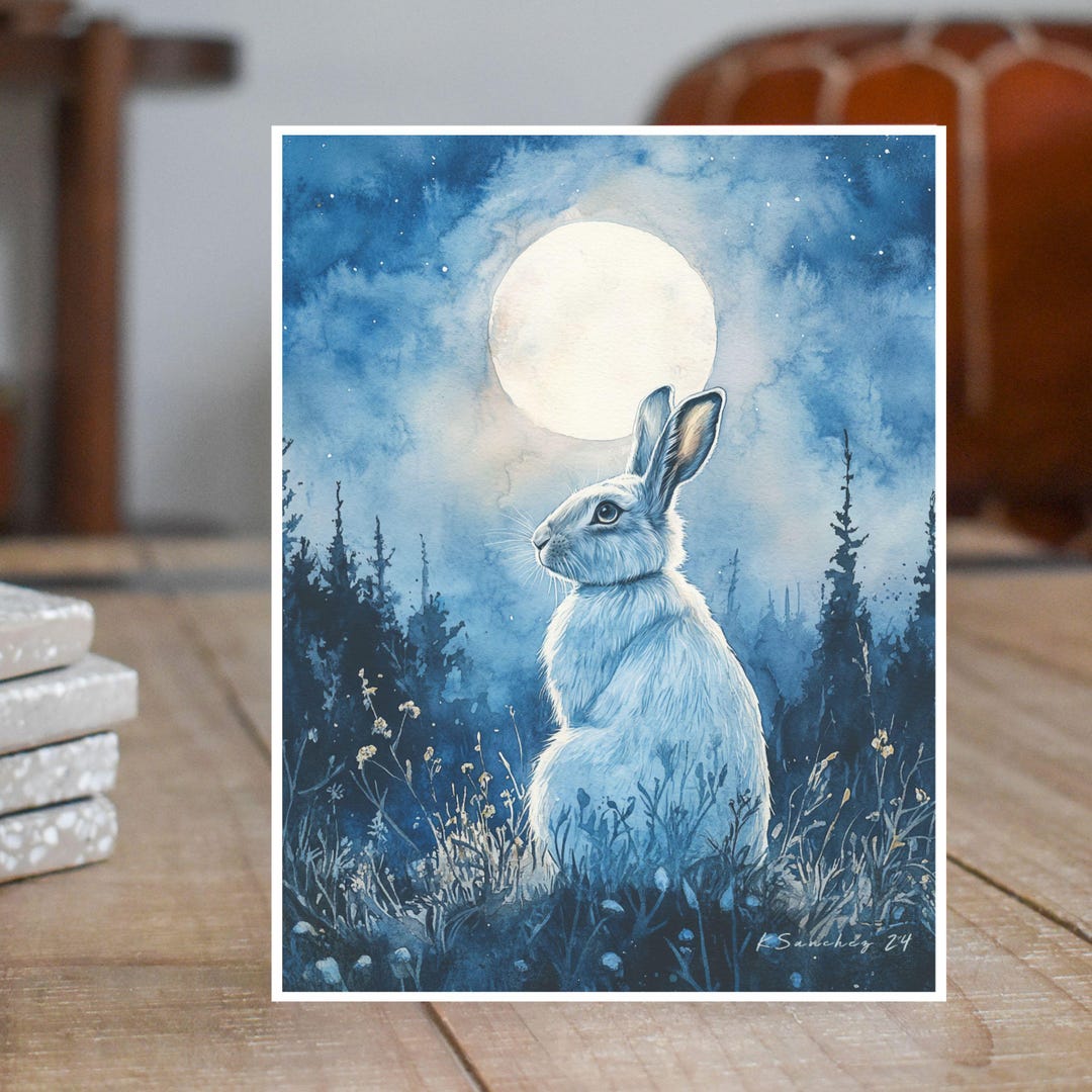 Moonlit Hare - Ostara Watercolor Greeting Card, Note Card Greeting ...