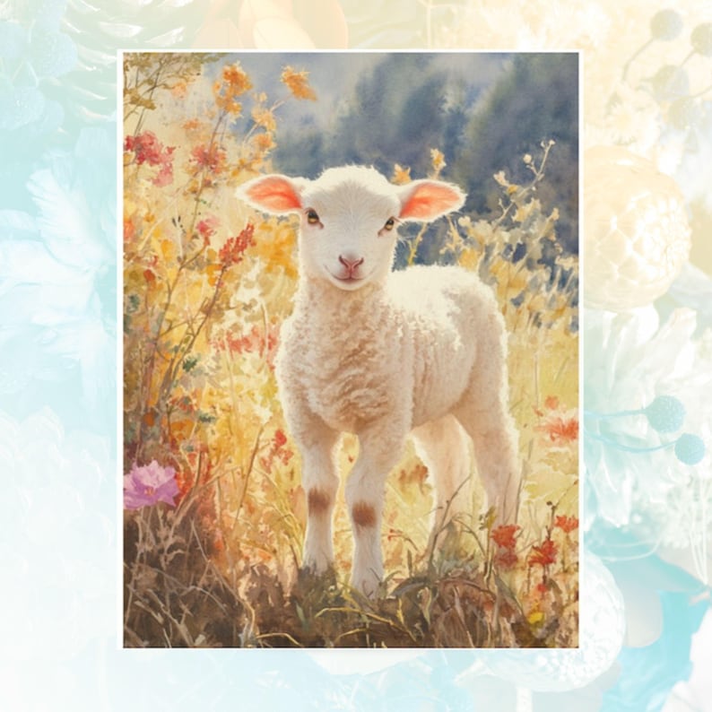Spring Lamb Card, Easter Lamb, Passover Lamb, Sweet Pastel Lamb Card ...