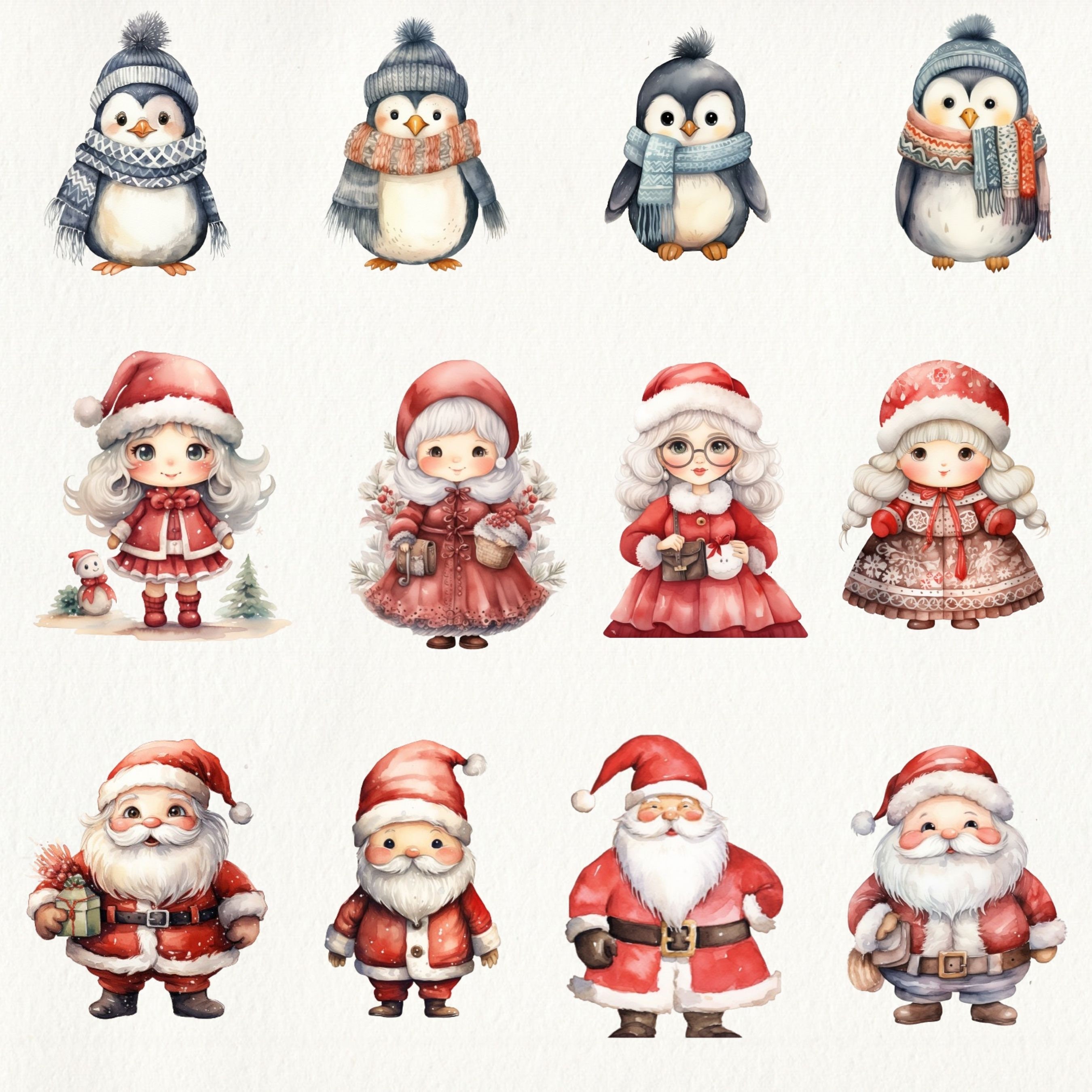 Watercolor Christmas Characters Clipart PNG Transparent Set 42 ...