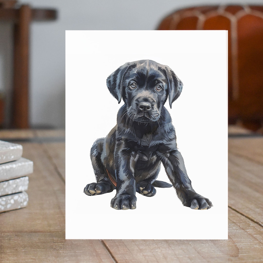Black Labrador Retriever Puppy Card Watercolor Dog Lover Greeting Card ...