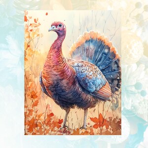 Elegant Thanksgiving Card, Watercolor Turkey Art, Fall Greeting ...