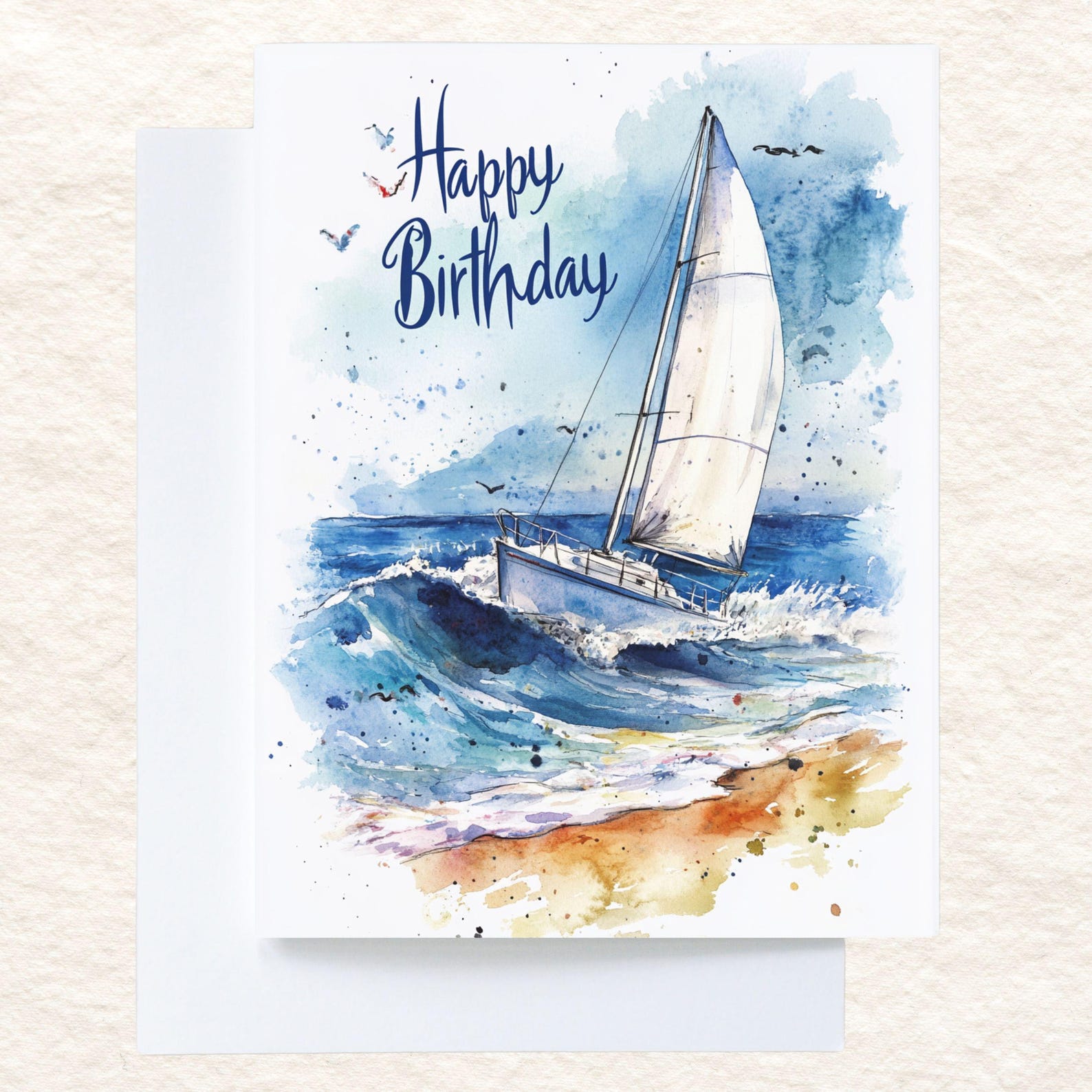 Sailing Birthday Card, Ocean Waves Birthday Greeting, Nautical Happy ...